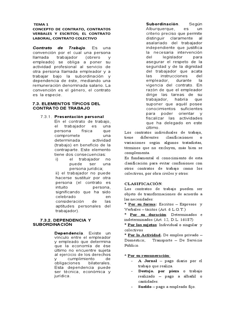 Concepto de Contrato, Contratos Verbales y Escritos El Contrato Laboral ...