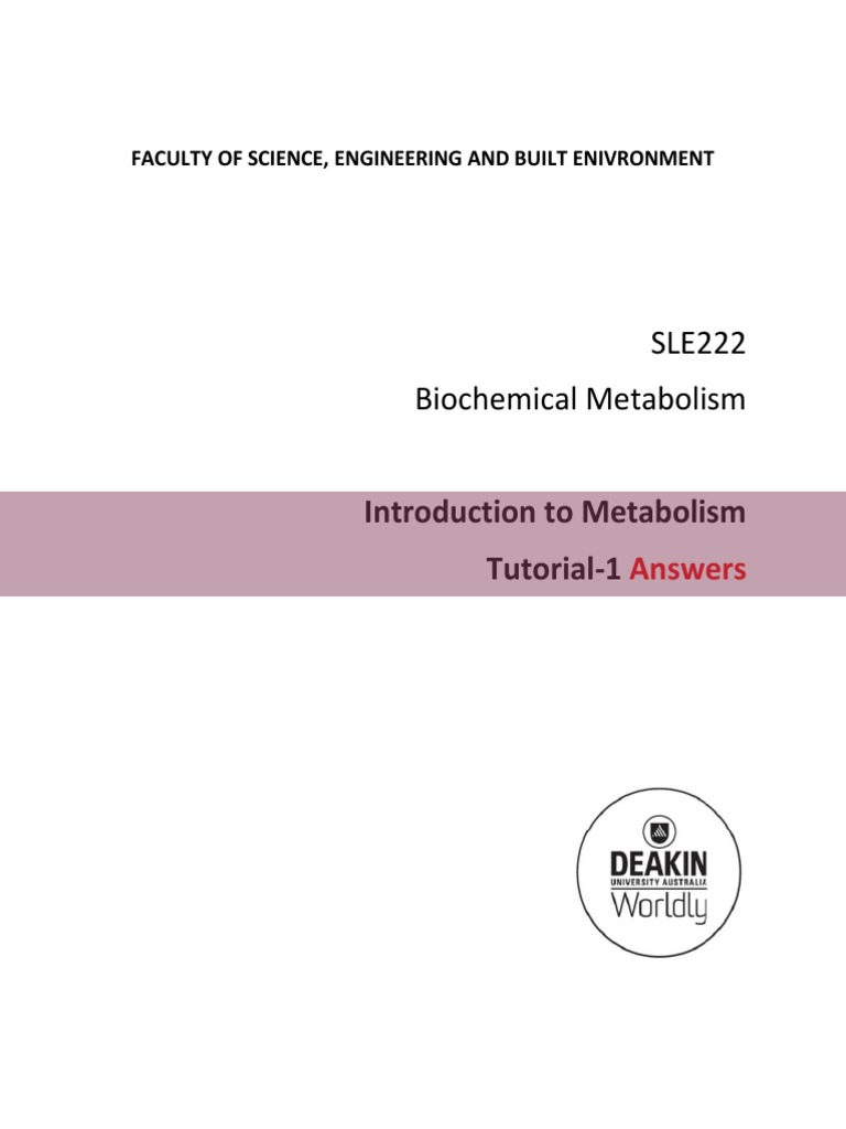 Tutorial 1 Introduction To Metabolism Answers | PDF
