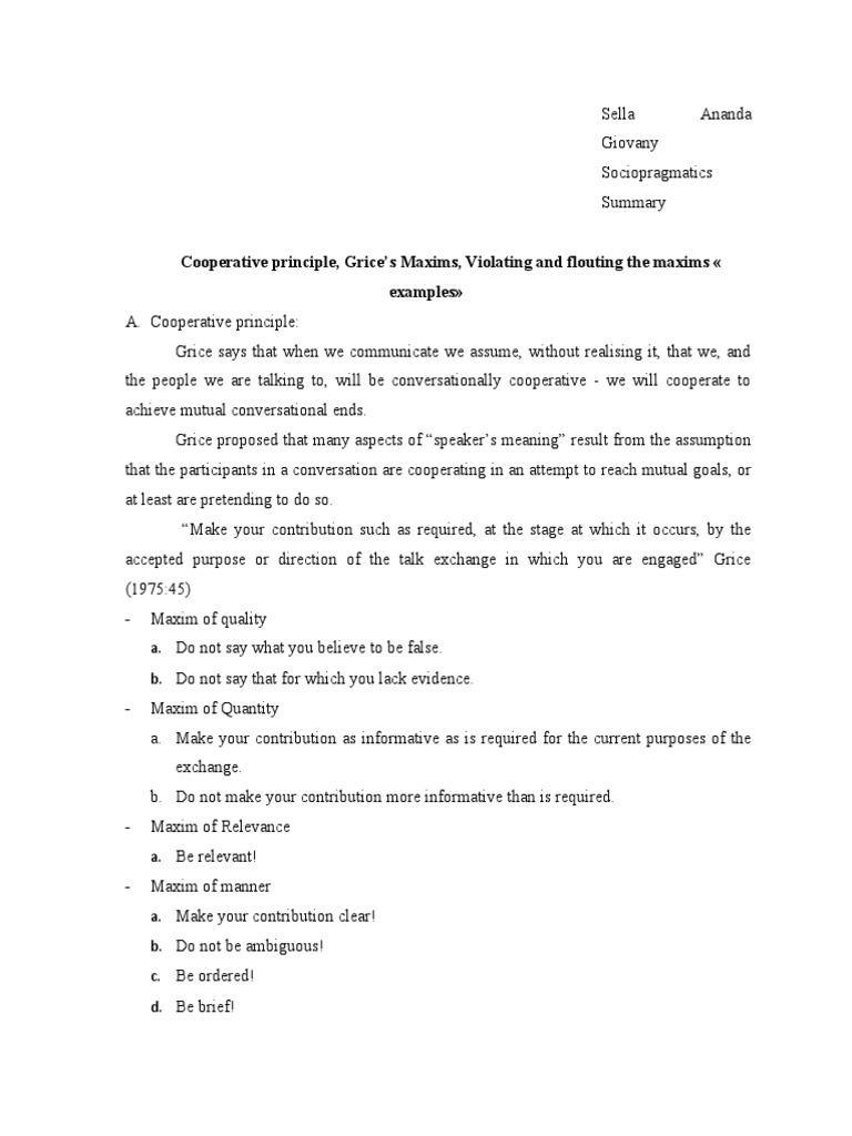 Summary Cooperative Principle | PDF | Cognitive Science | Semiotics
