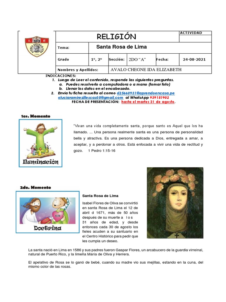Religion Santa Rosa de Lima | PDF | Cristo (título) | Salvación