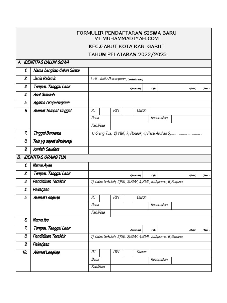 Formulir Pendaftaran Siswa Baru | PDF | Kesehatan Holistik