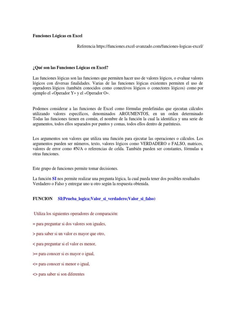 Funciones Logicas | PDF | Microsoft Excel | Lógica