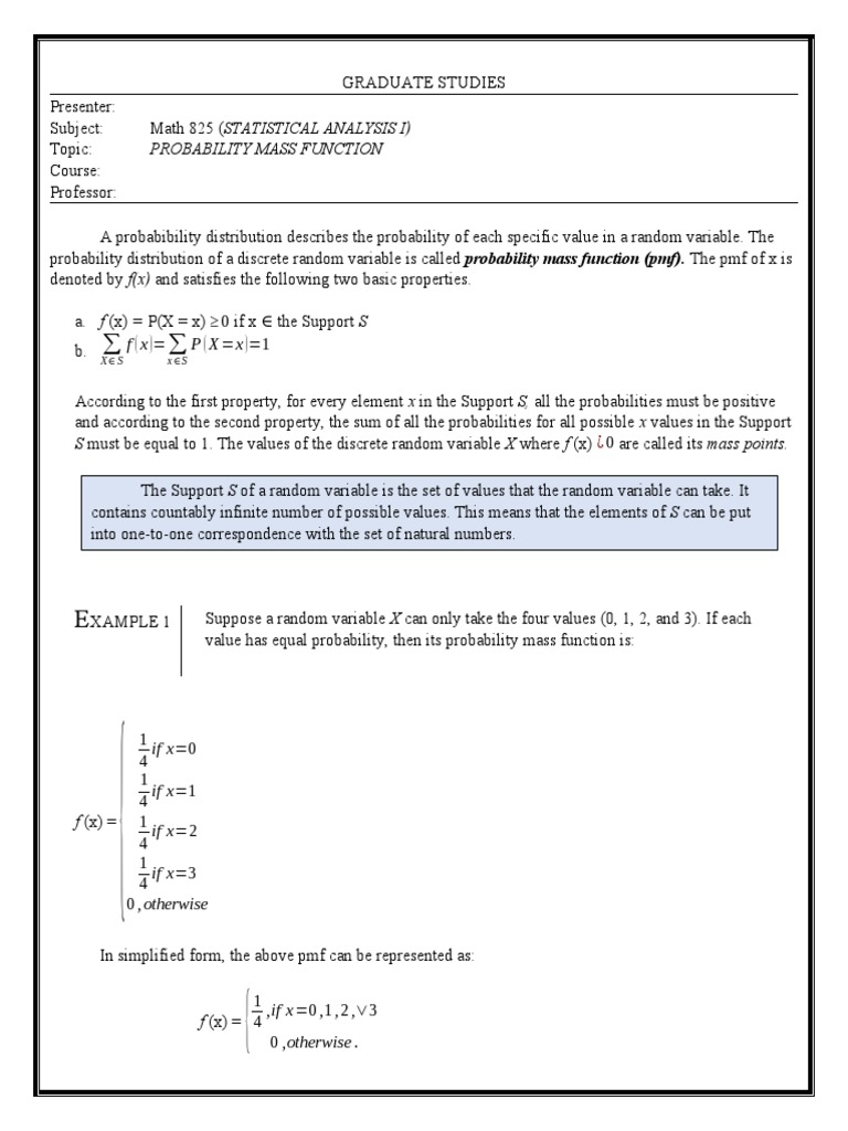 Probability Mass Function Report | PDF | Probability Distribution ...