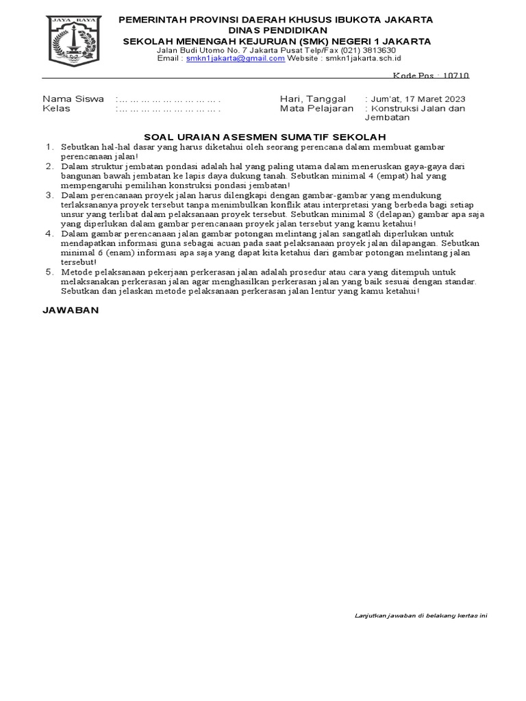 Soal Uraian KJJ | PDF