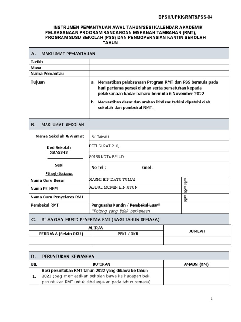 Pemantauan Program RMT & PSS 2023 | PDF