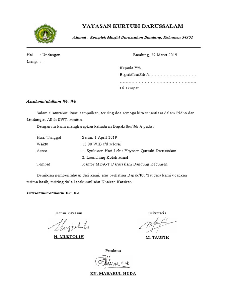 Undangan Syukuran Yayasan Qurtubi | PDF | Kesehatan Holistik