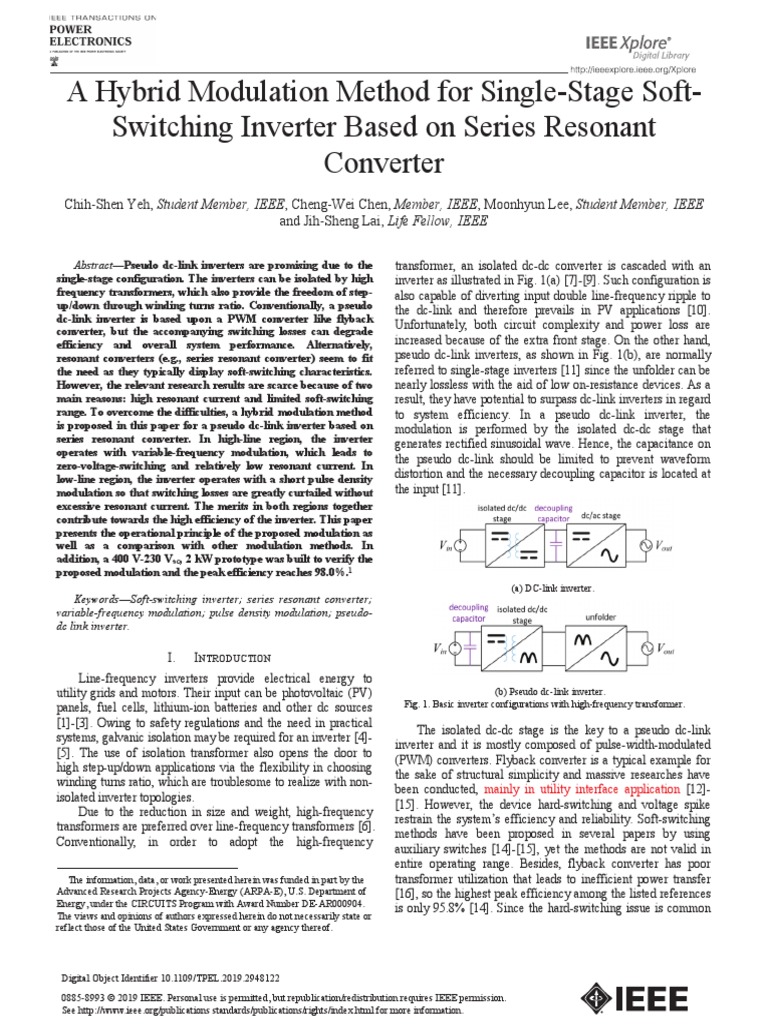 A Hybrid Modulation Method For Single Stage Soft Switching Inverter