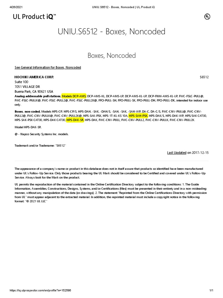 UNIU.S6512 - Boxes, Noncoded - UL Product Iq | PDF | Data Management | Freedom Of Expression Law