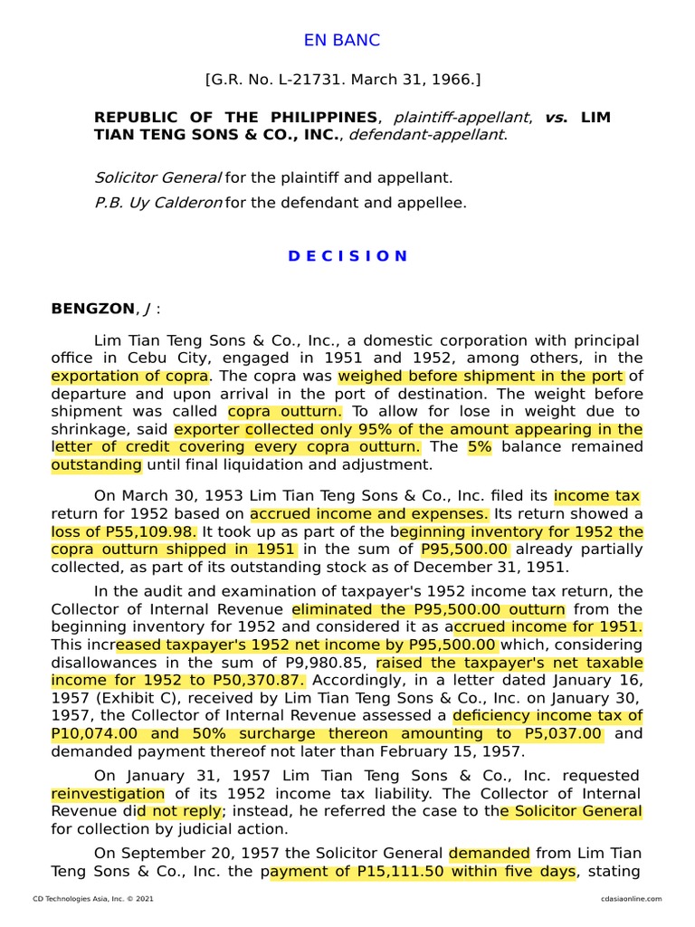 Lim Tian Teng Sons Tax Case Analysis | PDF | Taxes | Internal Revenue ...