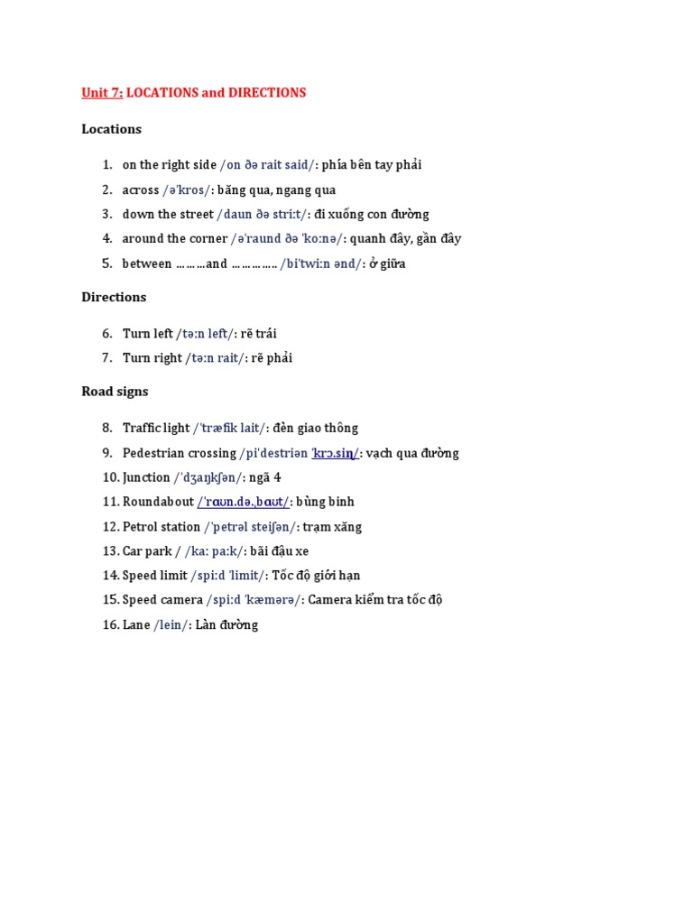 Locations and Directions Guide | PDF | Travel | Language Arts & Discipline