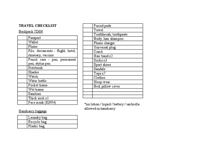 Travel Checklist | PDF