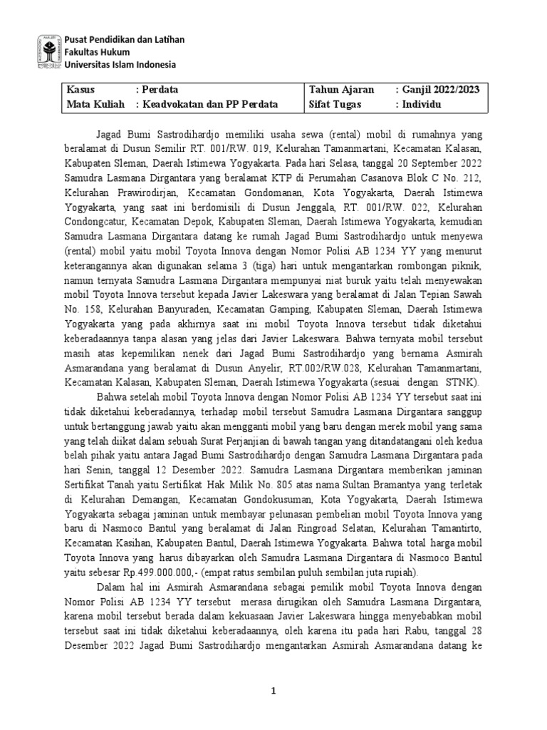 Kasus Perdata Fix - PP Perdata & Keadvokatan 2023 | PDF | Pengelolaan ...