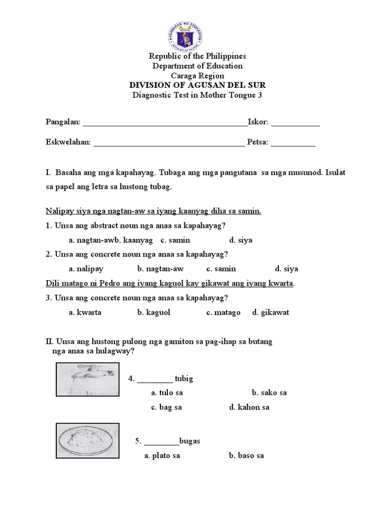 Grade 3 MT Diagnostic Test | PDF