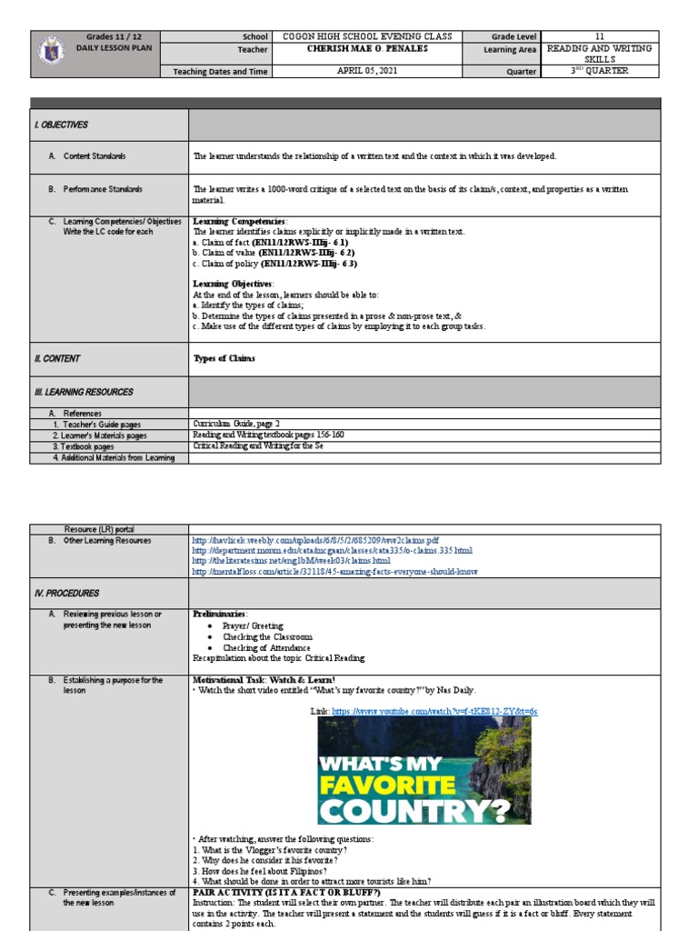 Cot 2 DLP | PDF | Teachers | Learning