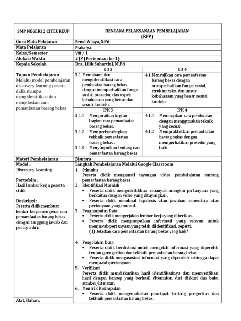 RPP PEMANFAATAN LIMBAH ANORGANIK Pengolahan Sampah | PDF