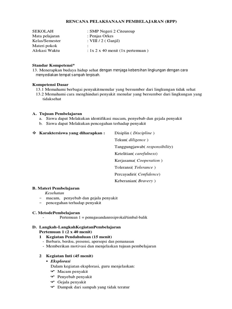 RPP PJOK 2019 Pengolahan Sampah | PDF | Karier & Perkembangan