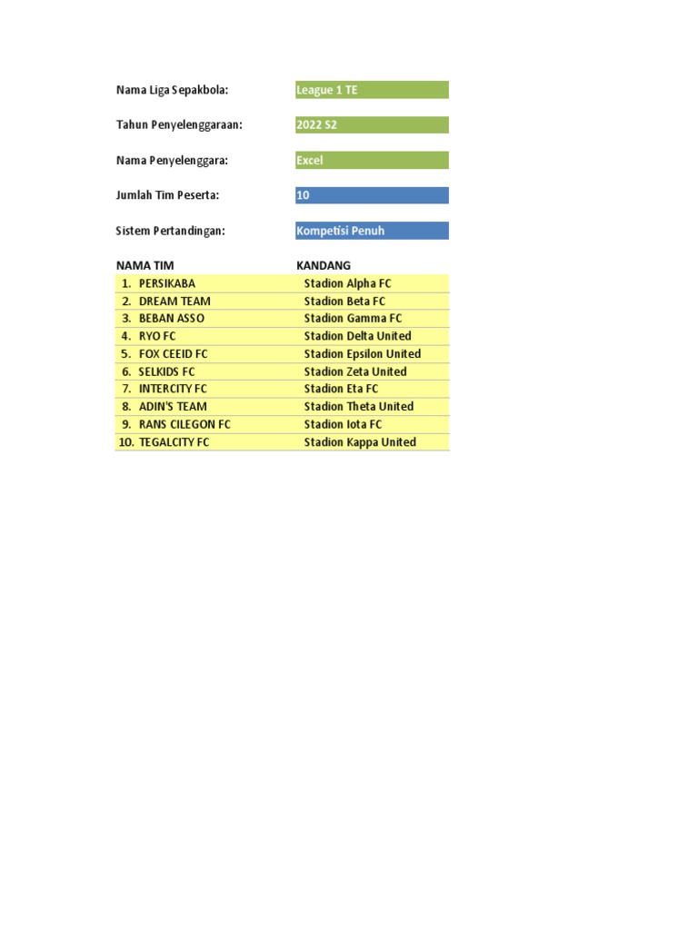 Klasemen Liga Sepakbola Excel Bukuyudi | PDF