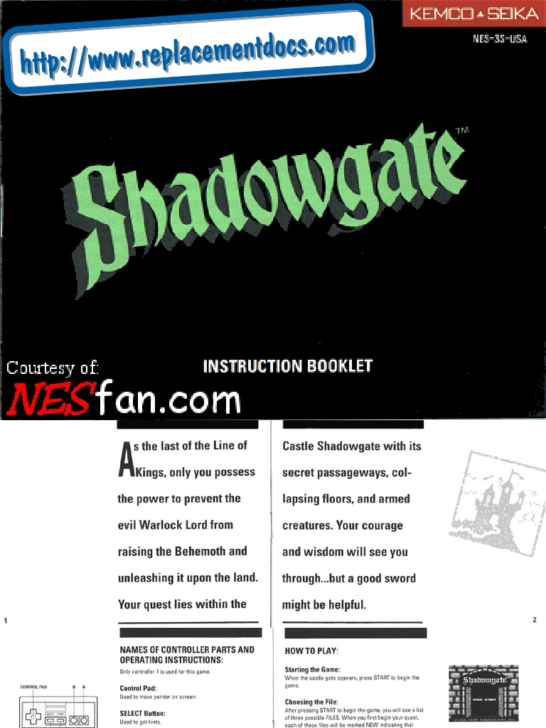 Shadowgate - Manual - NES | PDF