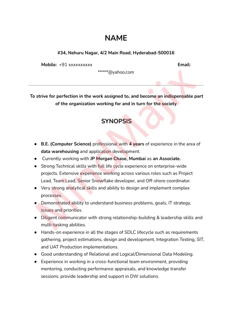 Snowflake Sample Resume3 | PDF | Data Warehouse | Product Lifecycle