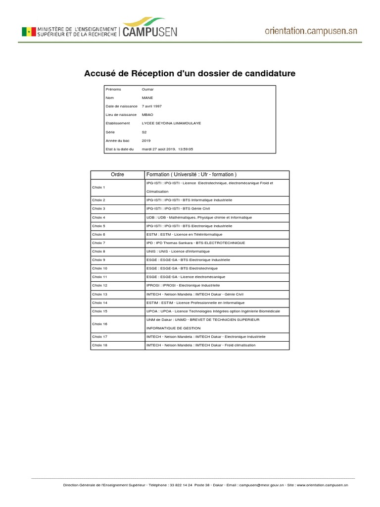 Etat de Votre Dossier PDF | PDF | Sciences physiques