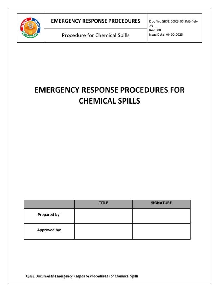 Chemical Spill Emergency Response Plan | PDF | Emergency | Hazards