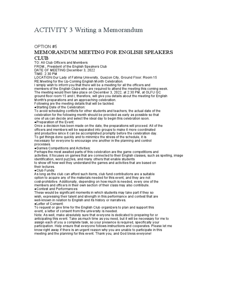 ACTIVITY 3 Writing A Memorandum | PDF