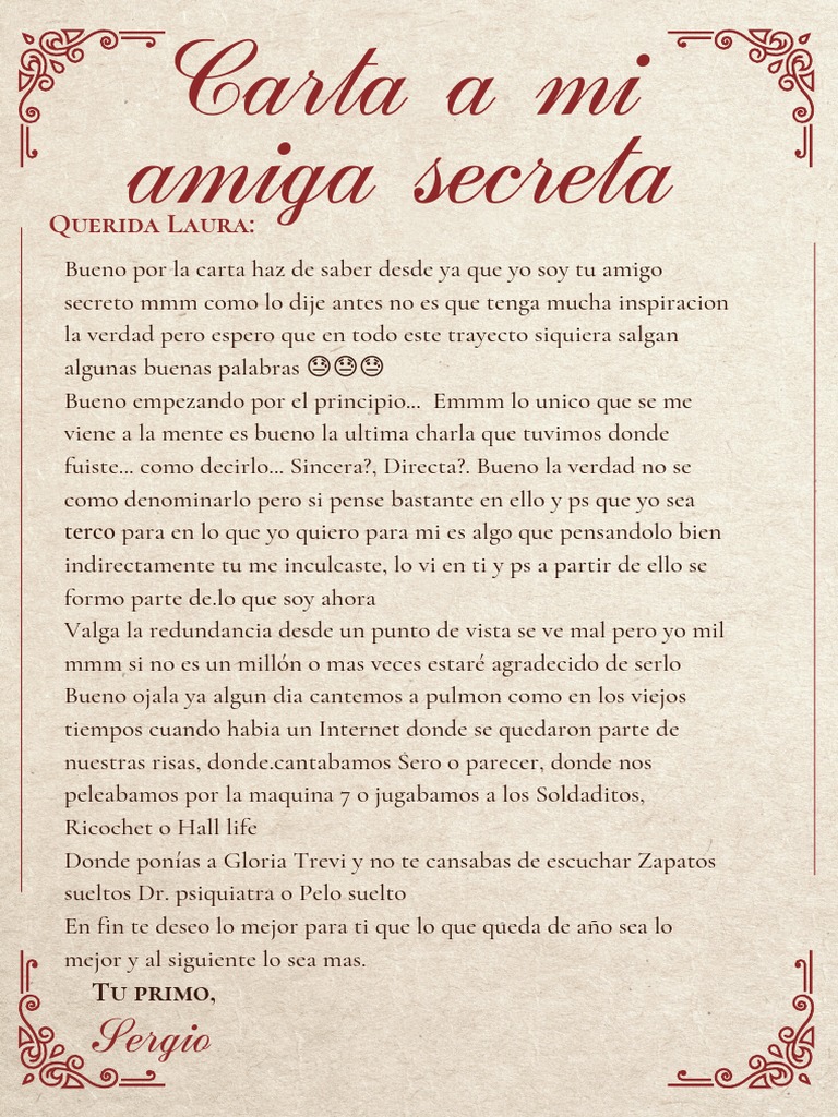 Carta A Mi Amiga Secreta | PDF | Artes del Lenguaje y Comunicación | Poesía