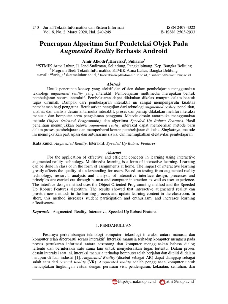Penerapan Algoritma Surf Pendeteksi Objek Pada Aug | PDF | Komputer | Teknologi & Rekayasa