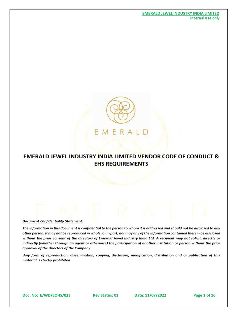 Vendor Code of Conduct and EOHS Requirements 2 PDF | PDF | Employment ...