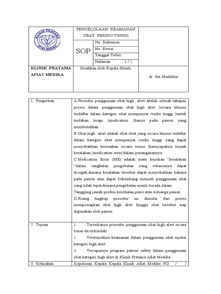 Sop High Alert | PDF