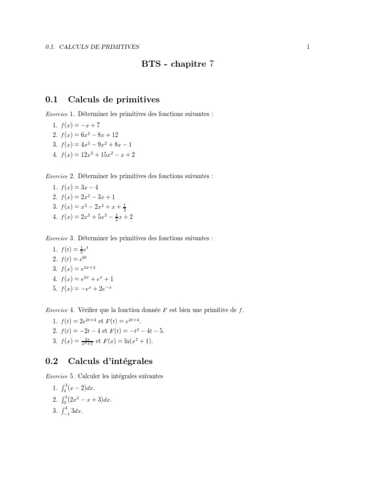 Primitives et Intégrales BTS | PDF | Méthodes et références ...