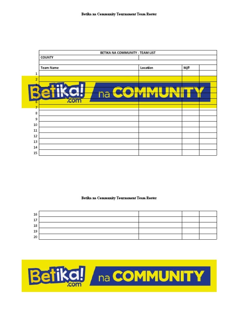 Betika Na Community - County Team List | PDF