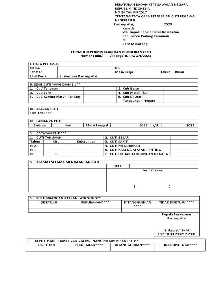 Cuti PNS: Tata Cara dan Formulir | PDF