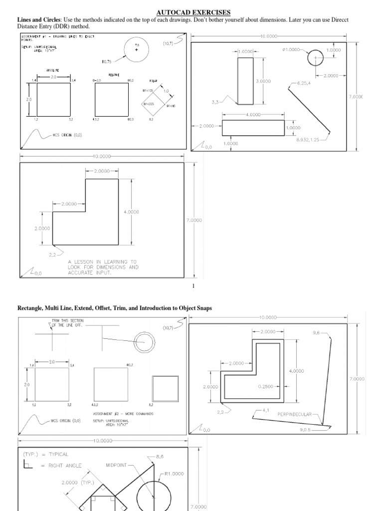Autocad Exercises For 2D and 3D | PDF