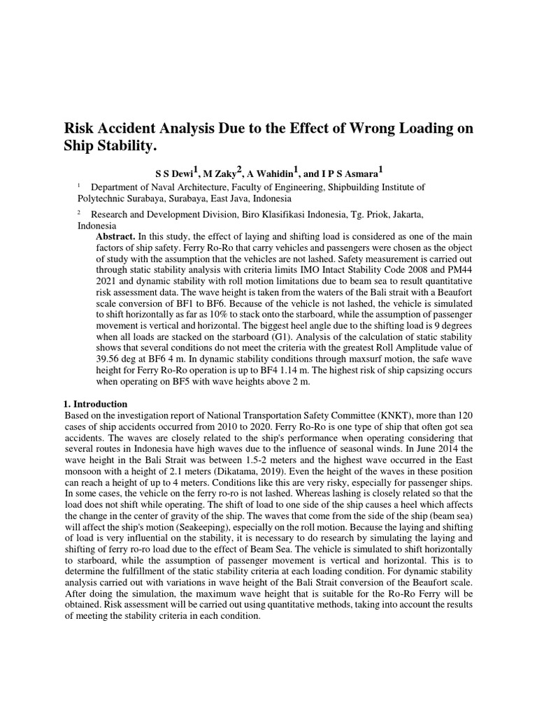 Risk Accident Analysis Due To The Effect of Wrong Loading On Ship ...