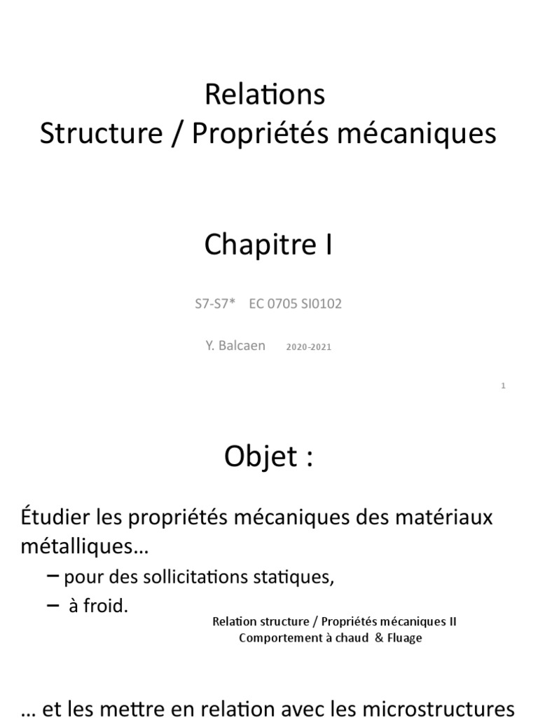 S7 Relation Structure Propriétés Mécaniques 1 - 2020-2021 YB | PDF ...