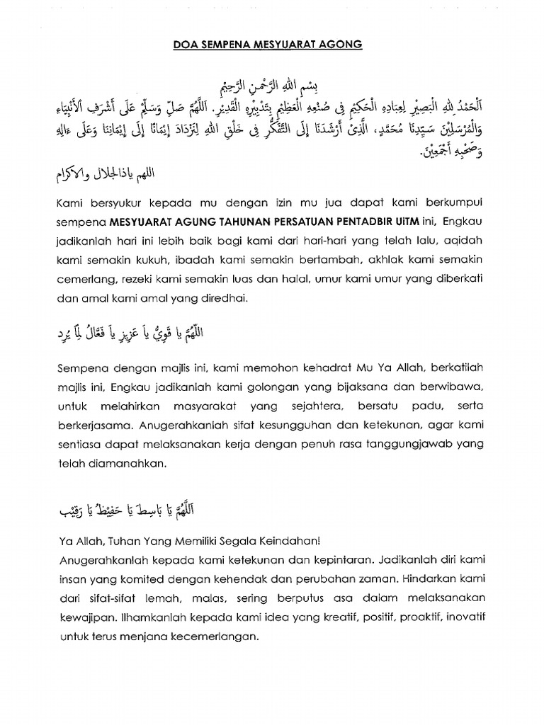 Doa Mesyuarat - Agong PDF | PDF