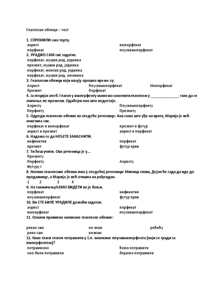 Glagolski-Oblici 6. Razred | PDF
