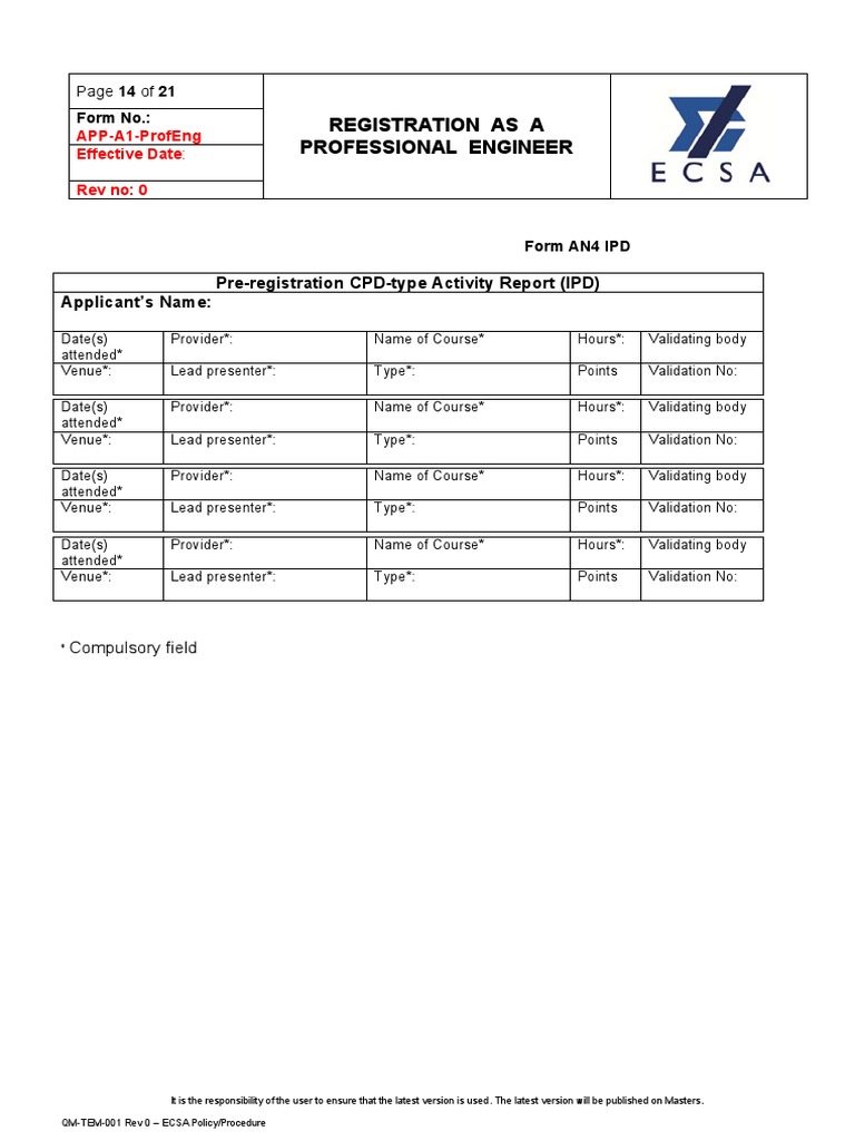Splitted APP-A1-Application Form For Registration As A Professional Engineer | PDF