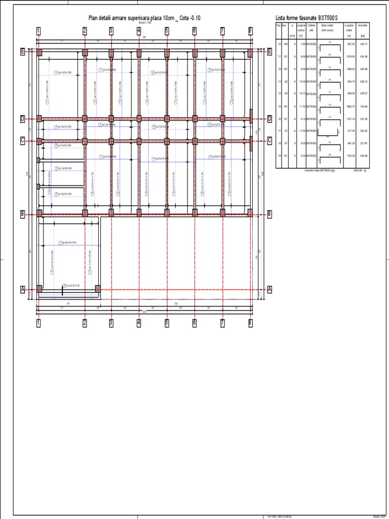 Plan Detalii Armare Superioara Placa Cota - 0.10 | PDF