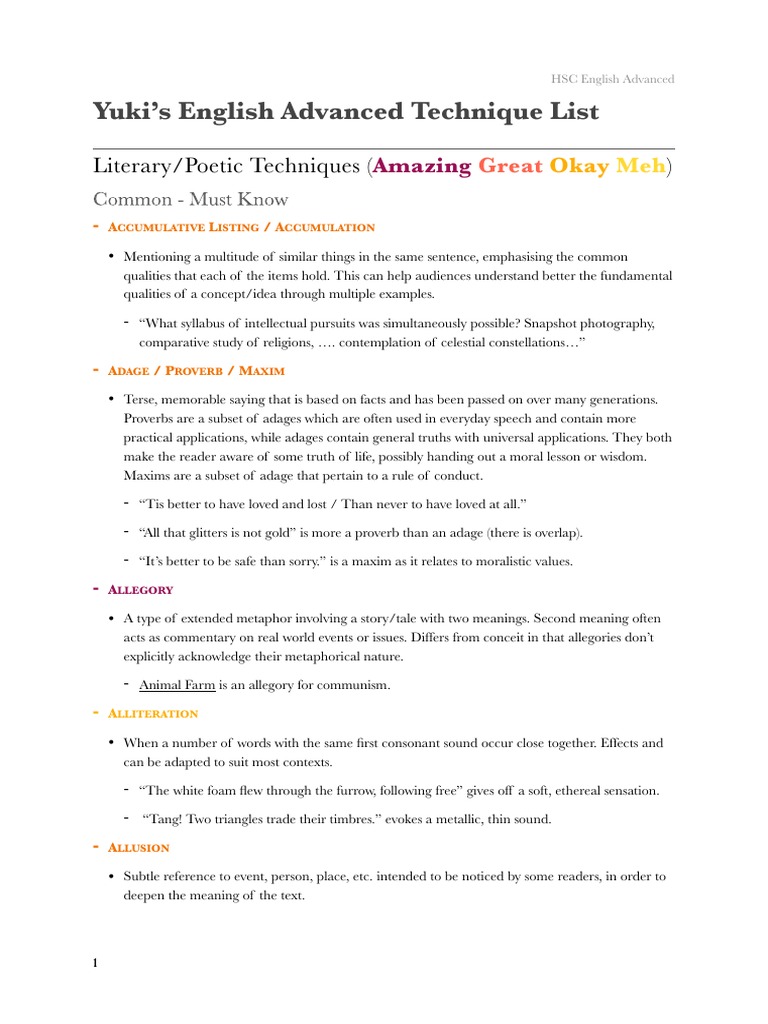 English Advanced Technique List | PDF | Metaphor | Anthropomorphism