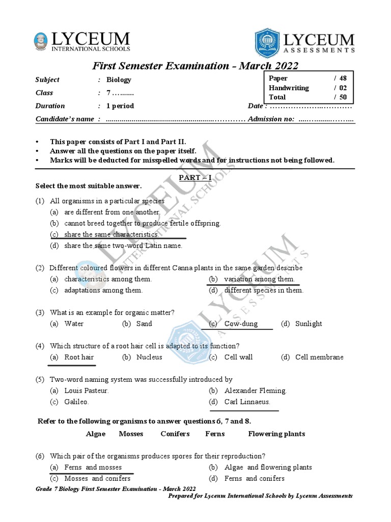 Grade 7 Biology | PDF | Plants | Microorganism