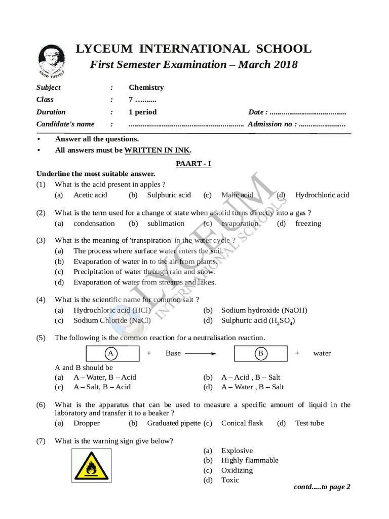Grade 7 Chemistry | PDF | Sodium Chloride | Acid