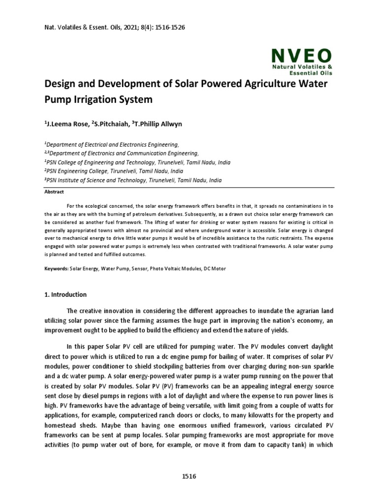Design and Development of Solar Powered Agriculture Water Pump ...