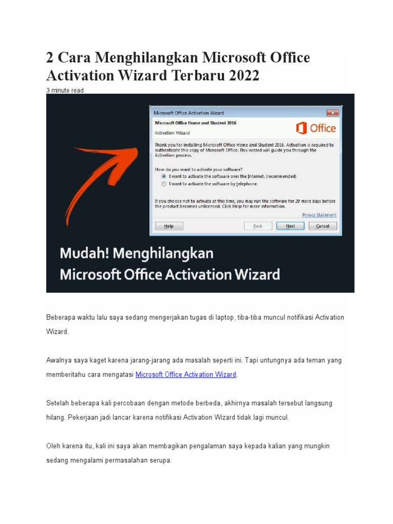 2 Cara Menghilangkan Microsoft Office Activation Wizard | PDF