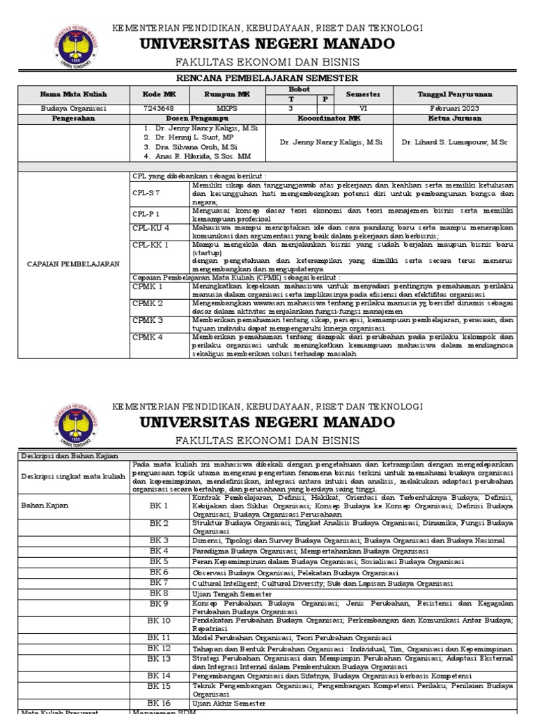 RPS Budaya Organisasi 2023 - 1 Feb Unima | PDF