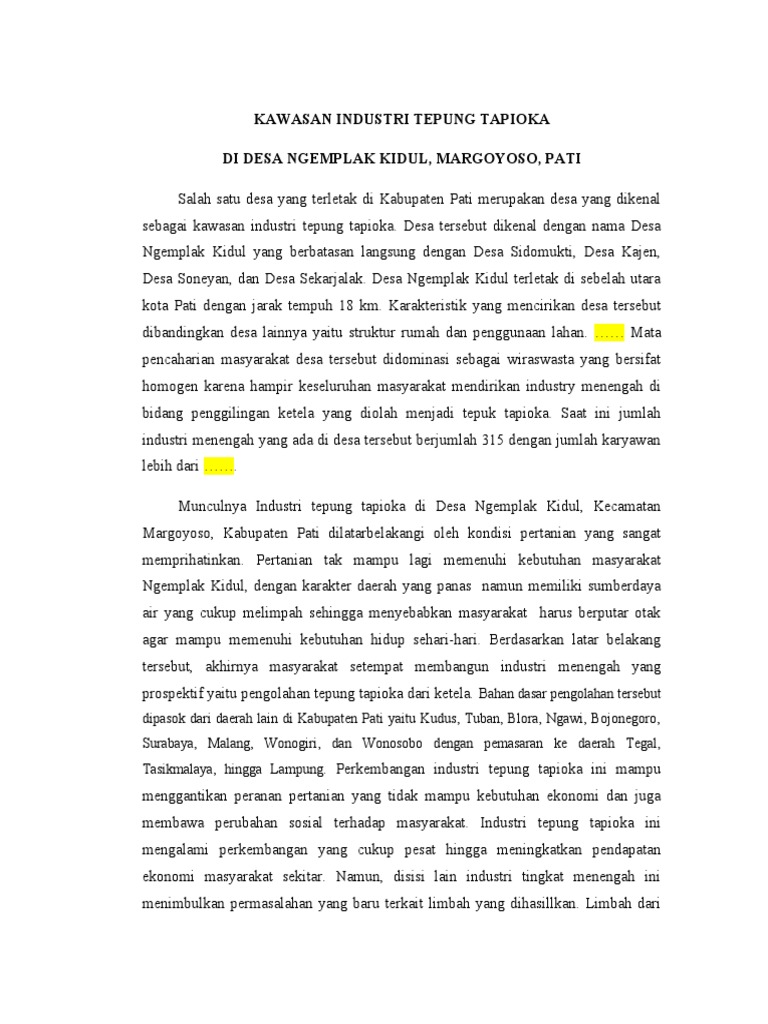 Kawasan Industri Tepung Tapioka | PDF | Memasak, Makanan, & Anggur ...