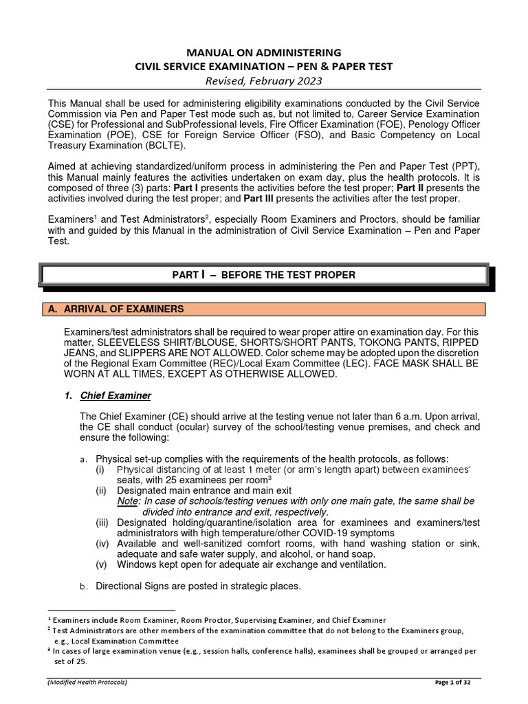 Manual - CSE Pen Paper Test - Revised 2023 02 Modified Protocols - A ...