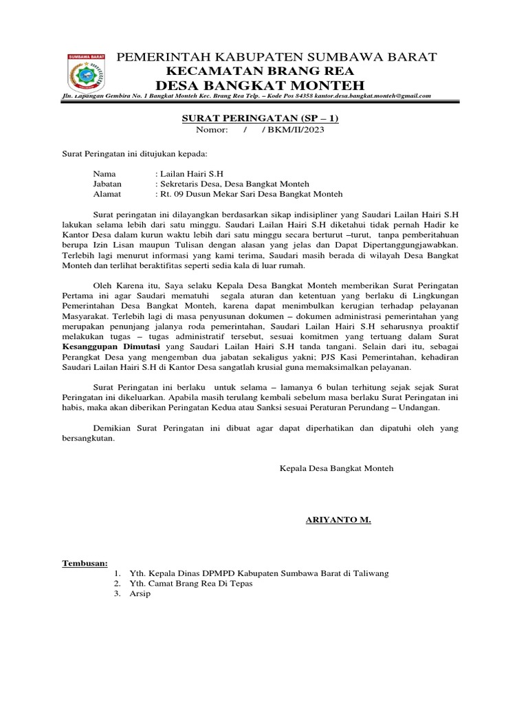 Surat Peringatan Sp 1 Pdf