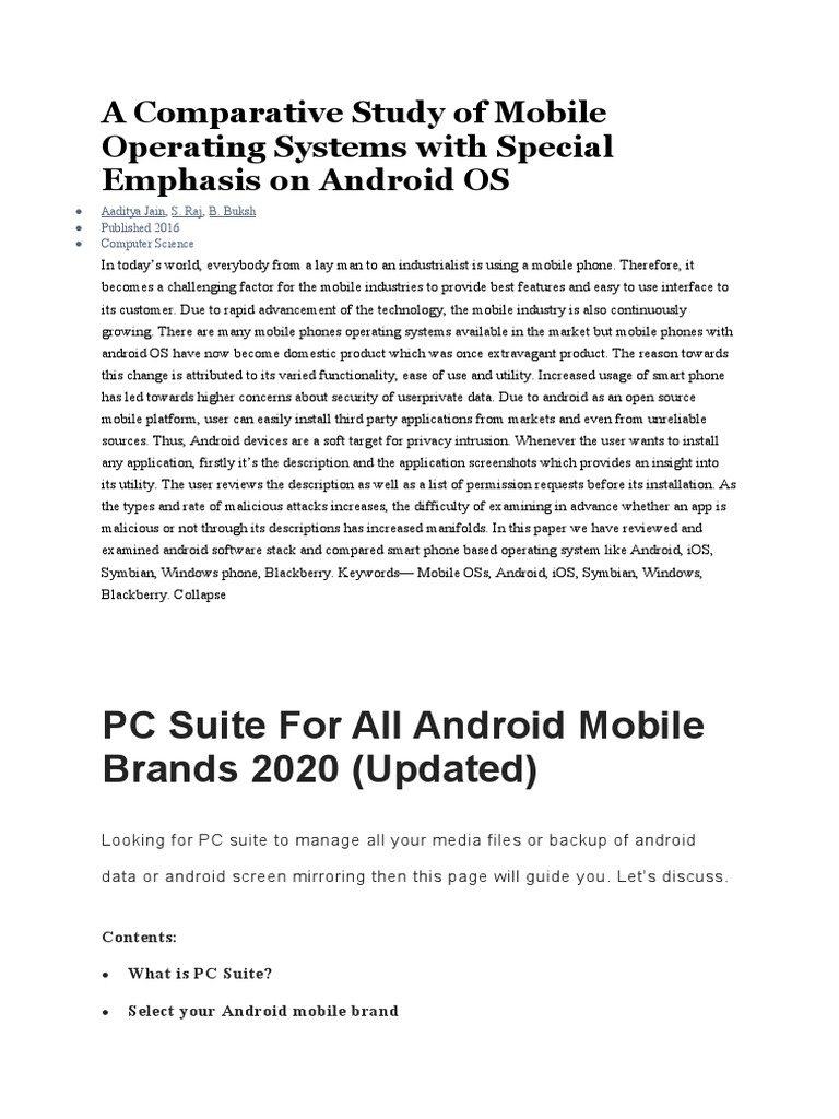 A Comparative Study of Mobile Operating Systems With Special Emphasis On Android OS | PDF ...